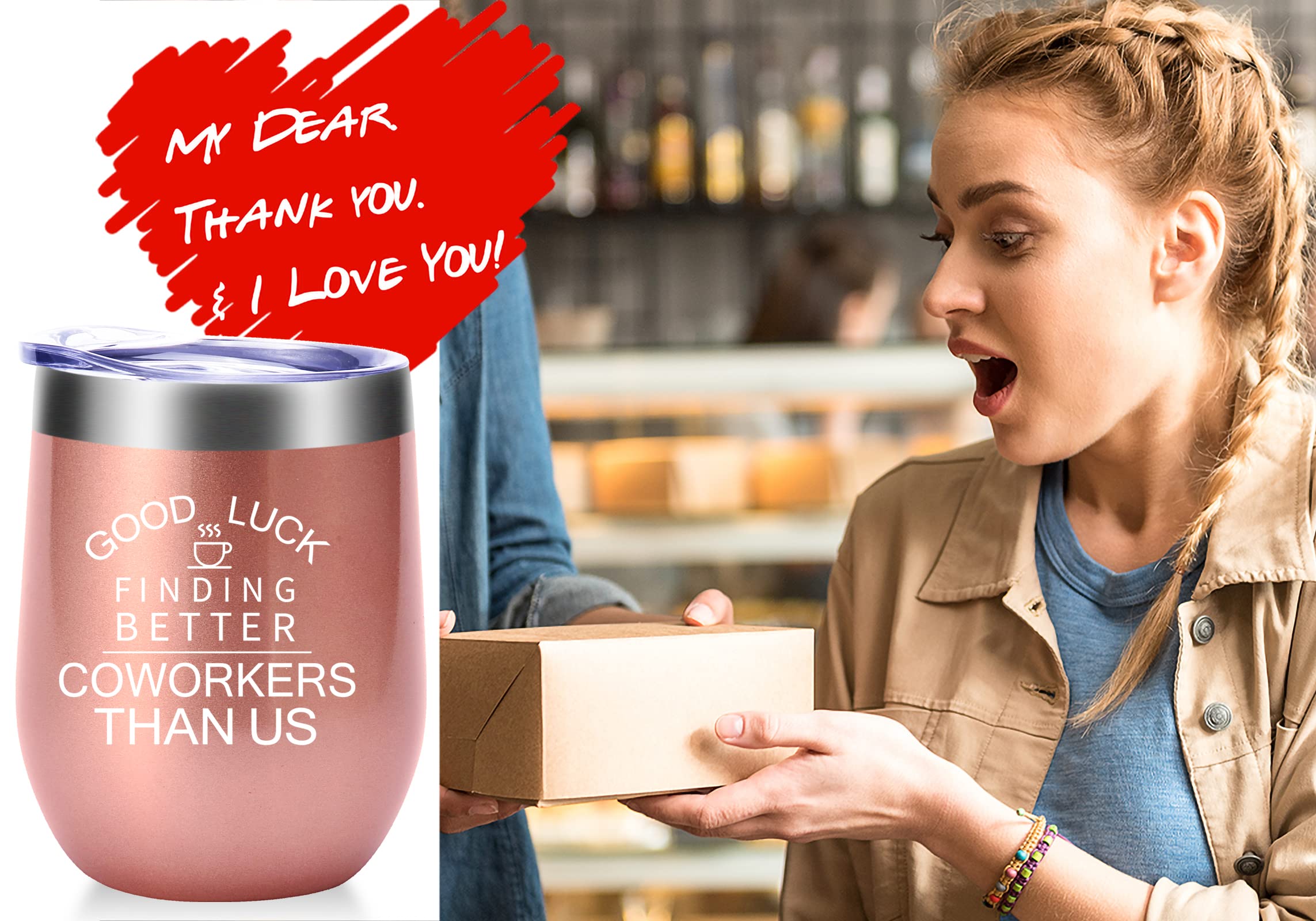 AMZUShome Good Luck Finding Better Coworkers Than Us Mug.Going Away,Goodbye,Farewell,Leaving,New Job Gifts for Colleague Boss Co-worker Friends Men Women Wine Tumbler(12oz Rose Gold)