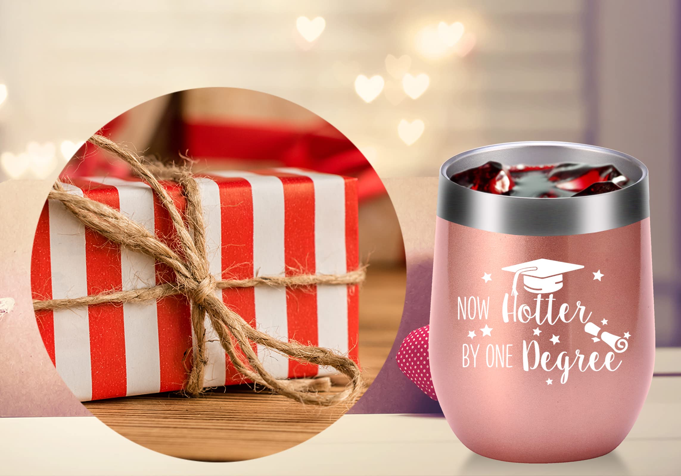 AMZUShome Now Hotter by One Degree Mug.Graduation Gifts.Grad Christmas Gifts for College High School Graduates College Grad Masters Degree Wine Tumbler(12oz Rose Gold)