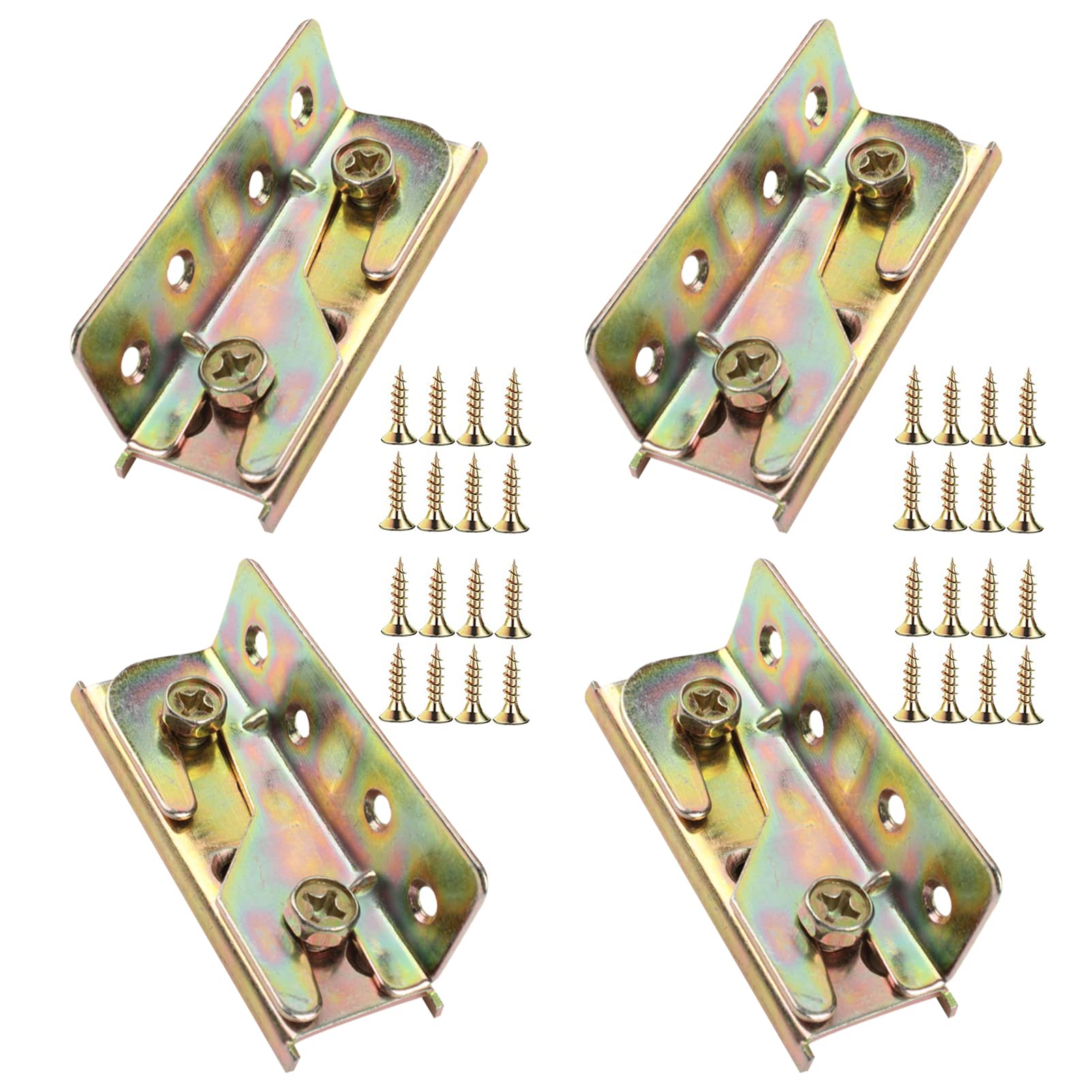 Bed Frame Hardware Bed Rail Brackets - Wooden Bed Frame Connectors with Screws for Headboards Footboards - Heavy Duty Non-Mortise Bed Rail Fittings（Set of 4）