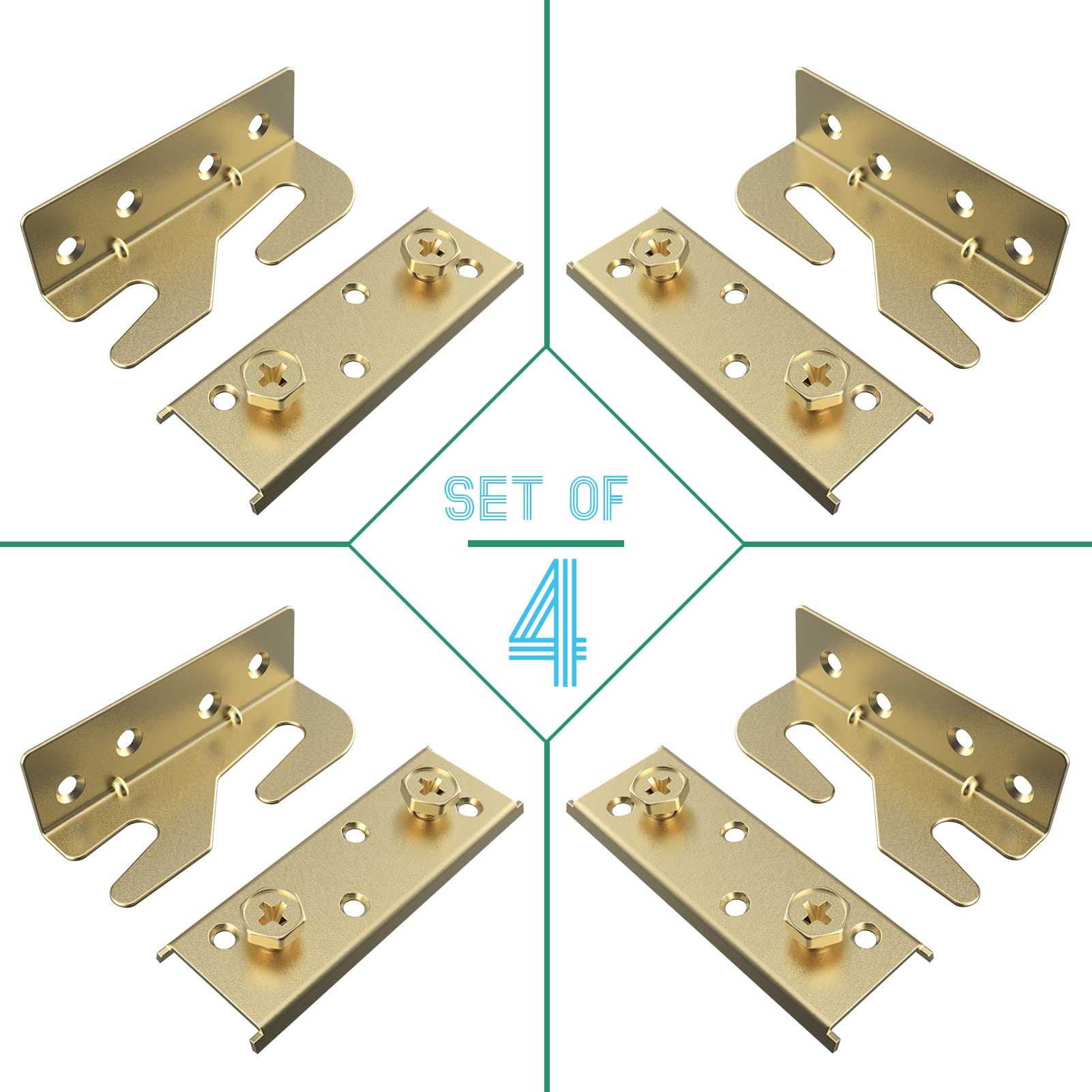 Bed Frame Hardware Bed Rail Brackets - Wooden Bed Frame Connectors with Screws for Headboards Footboards - Heavy Duty Non-Mortise Bed Rail Fittings（Set of 4）