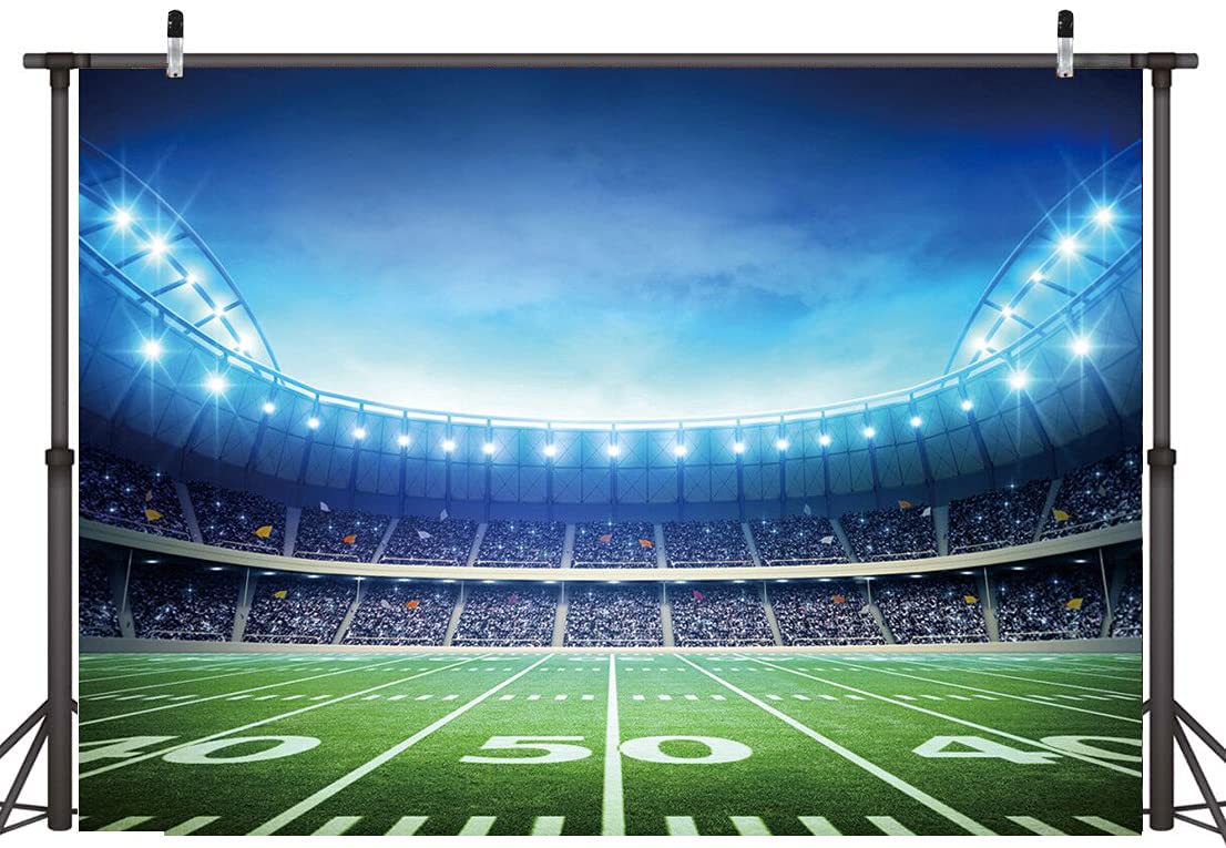 LYWYGG 8X6FT Super Bowl Backdrop Football Field Backdrop Photography Props Auditorium Light Themed Bowl Night Spotlight Decorations Photo Studio Props CP-306-0806