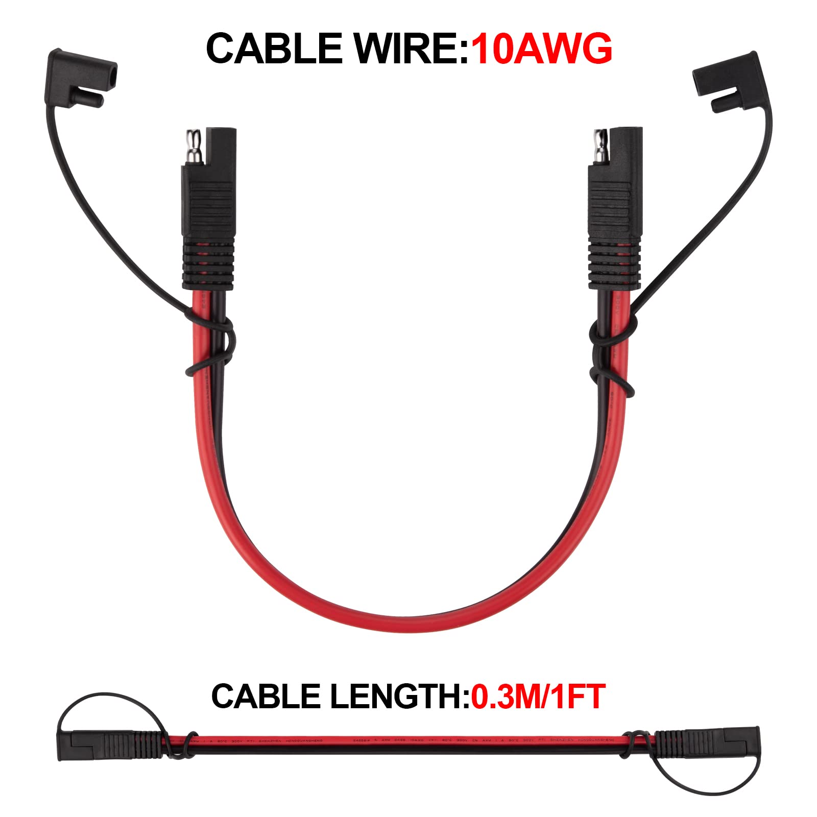 iGreely SAE Extension Cable 10AWG SAE to SAE Quick Disconnect Wire Harness SAE Connector for Solar Panel Battery Tender Motorcycle Cars Tractor 10 Gauge (1Ft)