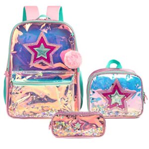 egchescebo kids girls unicorn backpacks for teen high elementary middle school backpack with lunch box back packs for girls school 16" 3pcs black magic bags backpack lunch box set