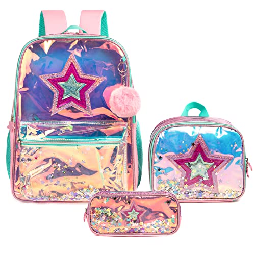 Egchescebo Kids Girls Unicorn Backpacks for Teen High Elementary Middle School Backpack with Lunch Box Back Packs for Girls School 16" 3PCS Black Magic Bags Backpack Lunch Box set