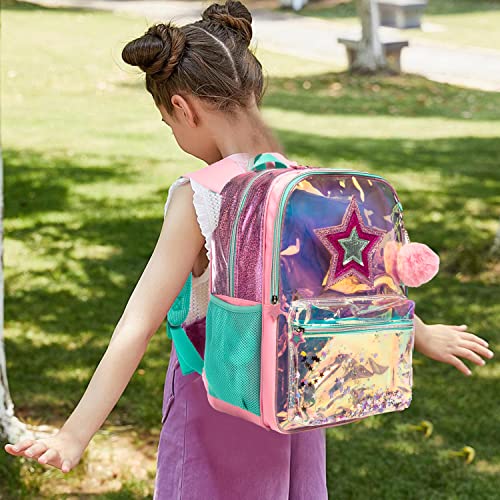 Egchescebo Kids Girls Unicorn Backpacks for Teen High Elementary Middle School Backpack with Lunch Box Back Packs for Girls School 16" 3PCS Black Magic Bags Backpack Lunch Box set