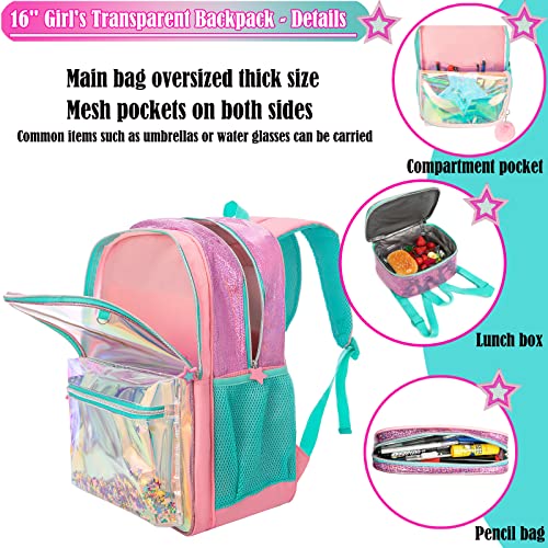 Egchescebo Kids Girls Unicorn Backpacks for Teen High Elementary Middle School Backpack with Lunch Box Back Packs for Girls School 16" 3PCS Black Magic Bags Backpack Lunch Box set