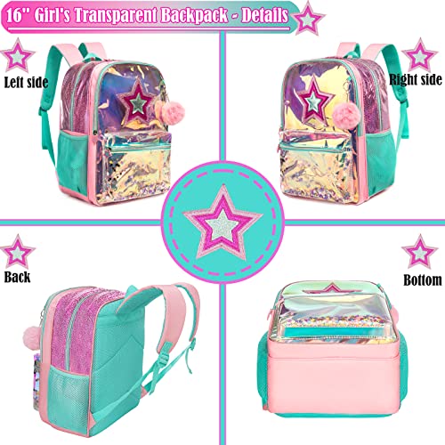 Egchescebo Kids Girls Unicorn Backpacks for Teen High Elementary Middle School Backpack with Lunch Box Back Packs for Girls School 16" 3PCS Black Magic Bags Backpack Lunch Box set