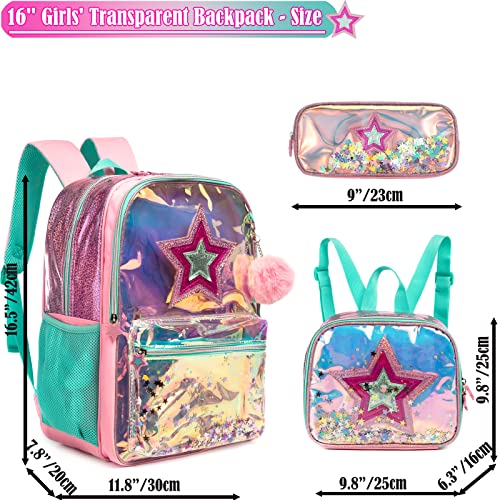 Egchescebo Kids Girls Unicorn Backpacks for Teen High Elementary Middle School Backpack with Lunch Box Back Packs for Girls School 16" 3PCS Black Magic Bags Backpack Lunch Box set