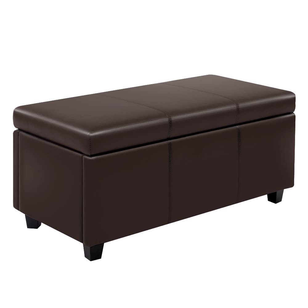 CangLong 36Inch Rectangular Faux Leather Storage Ottoman Bench, Large, Espresso Brown