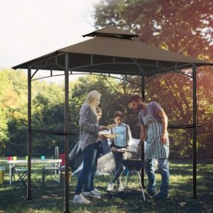 CoastShade 8X 5 BBQ Gazebo Double Outdoor BBQ Canopy,Patio and Outdoor Backyard BBQ Gazebo with LED Lights x 2 (Khaki, Straight 8 x 5ft - New)