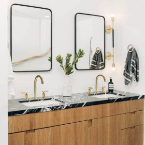 Brushed Gold Bathroom Faucet, Indare Two Handles 360° Swivel Spout Widespread 4Inch 8Inch Brass Bathroom Sink Faucet 3 Hole with Pop-Up Drain and Water Supply Lines, Upgraded Style