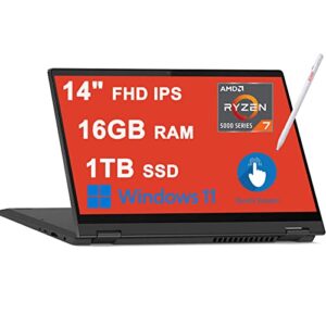 lenovo ideapad flex 5 14 2-in-1 laptop 14" fhd ips touchscreen amd 5000 series octa-core ryzen 7 5700u 16gb ram 1tb ssd backlit fingerprint hdmi usb-c dolby win11 graphite grey + pen