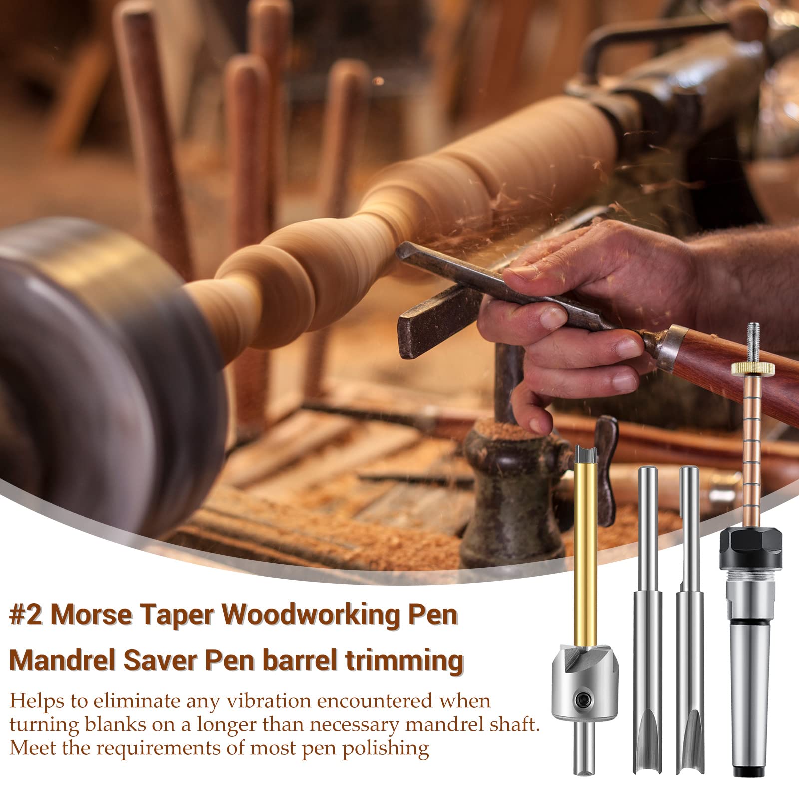 Tondiamo Pen Making Kit Pen Turning Mandrel and Pen Barrel Trimming Set Wood Turning Mandrel #2 Morse Taper Shank with 7mm Drill Bit Mill Cutter Head for Pen Making Woodworking Lathe Accessory, 9 pcs