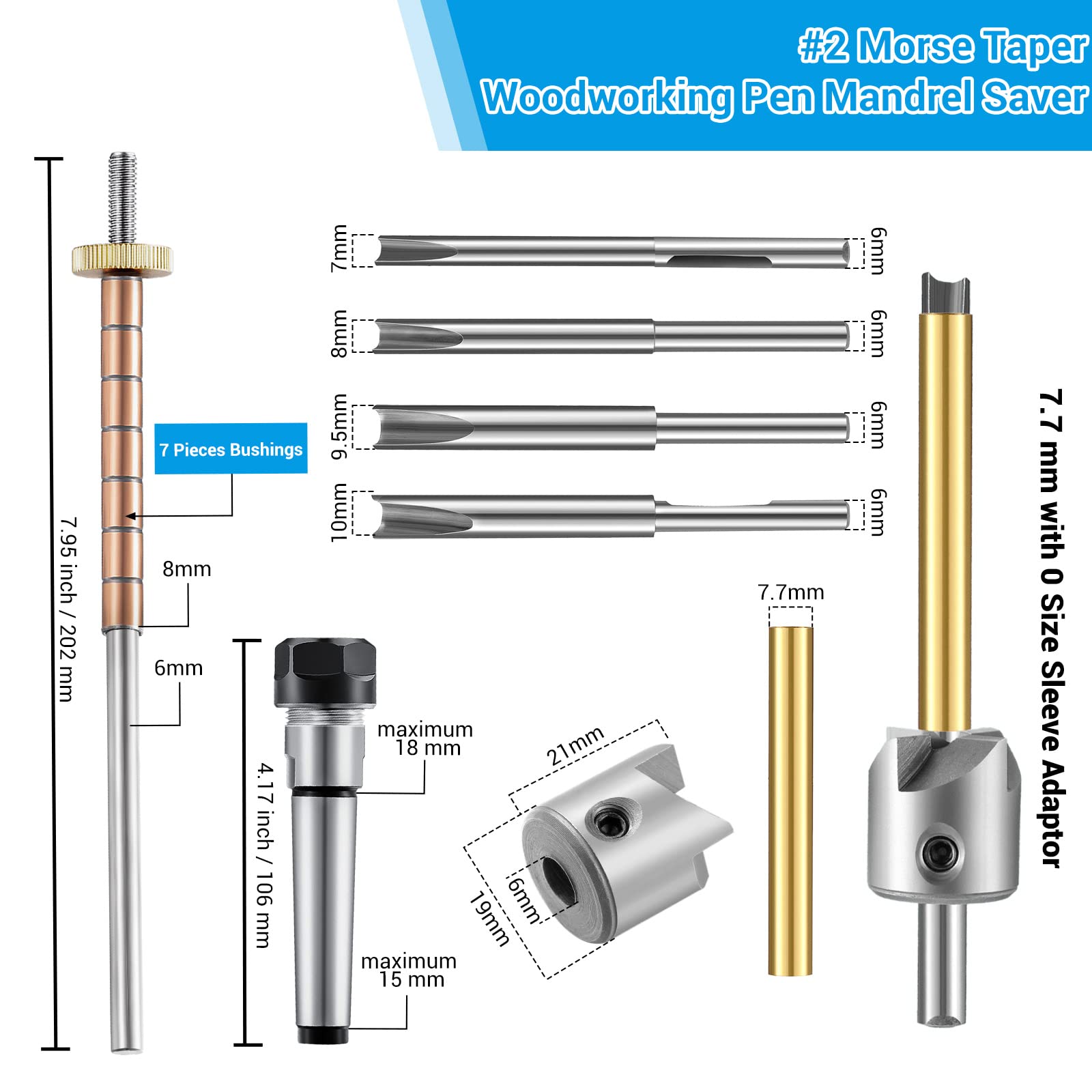 Tondiamo Pen Making Kit Pen Turning Mandrel and Pen Barrel Trimming Set Wood Turning Mandrel #2 Morse Taper Shank with 7mm Drill Bit Mill Cutter Head for Pen Making Woodworking Lathe Accessory, 9 pcs