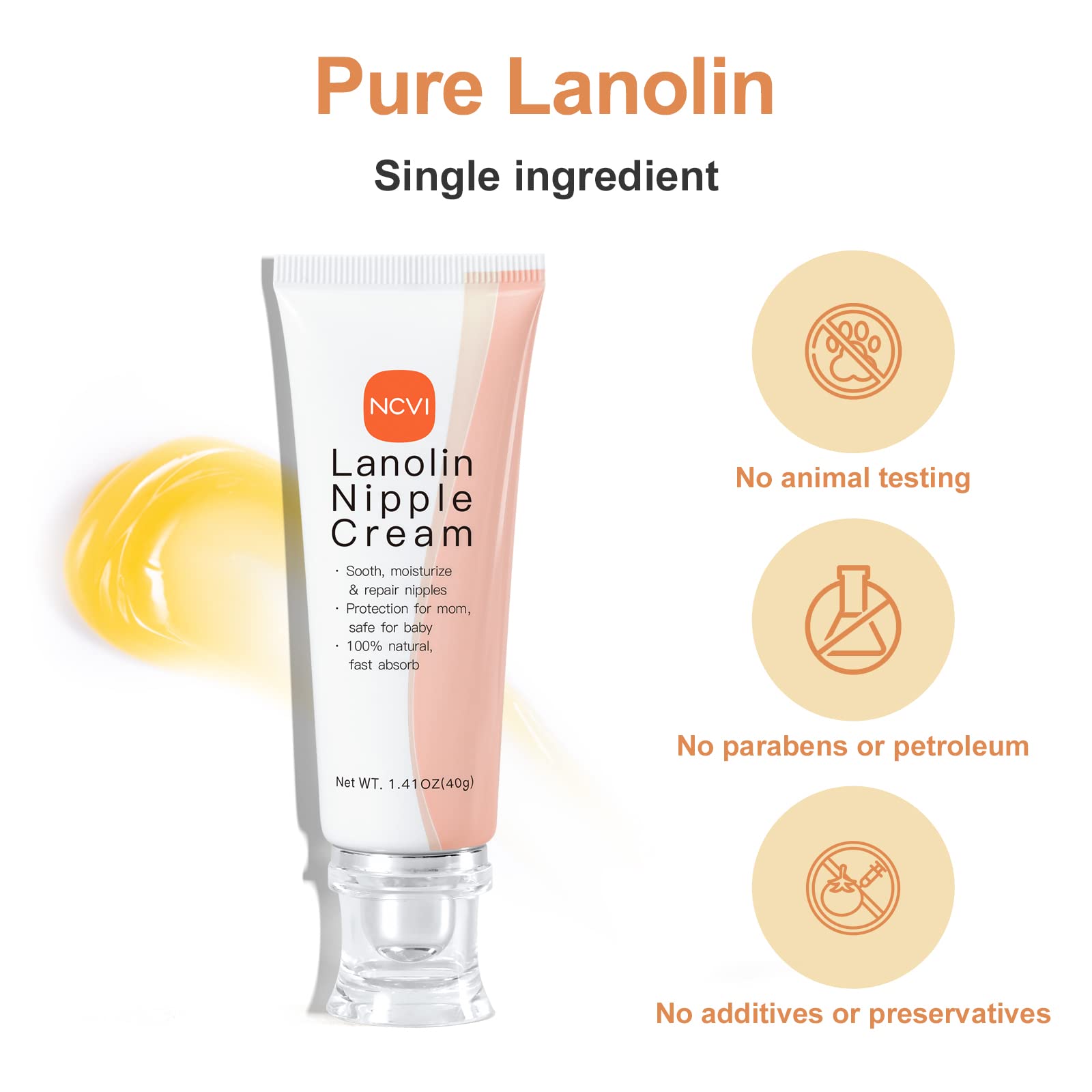 NCVI Pure Lanolin Nipple Cream for Breastfeeding, Nipple Crack Relief Care Cream for Breastfeeding Pain Suitable for Nursing Mothers/Pregnant Women, 100% Natural Ingredient -1.41 Ounces