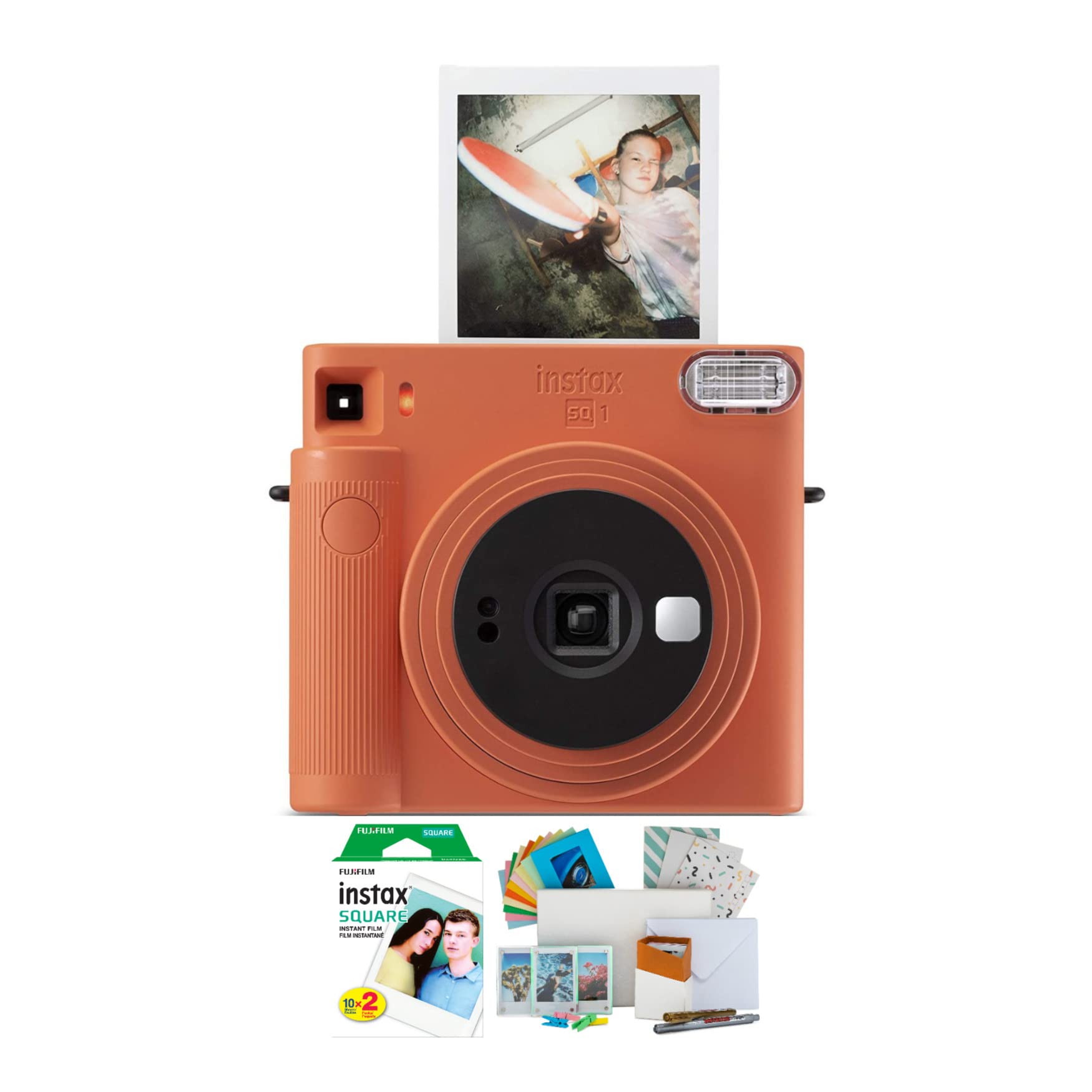 Fujifilm Instax Square SQ1 Instant Camera (Terracotta Orange) Bundle Film Double Pack with Photobox Keepsake Accessory Kit (3 Items)