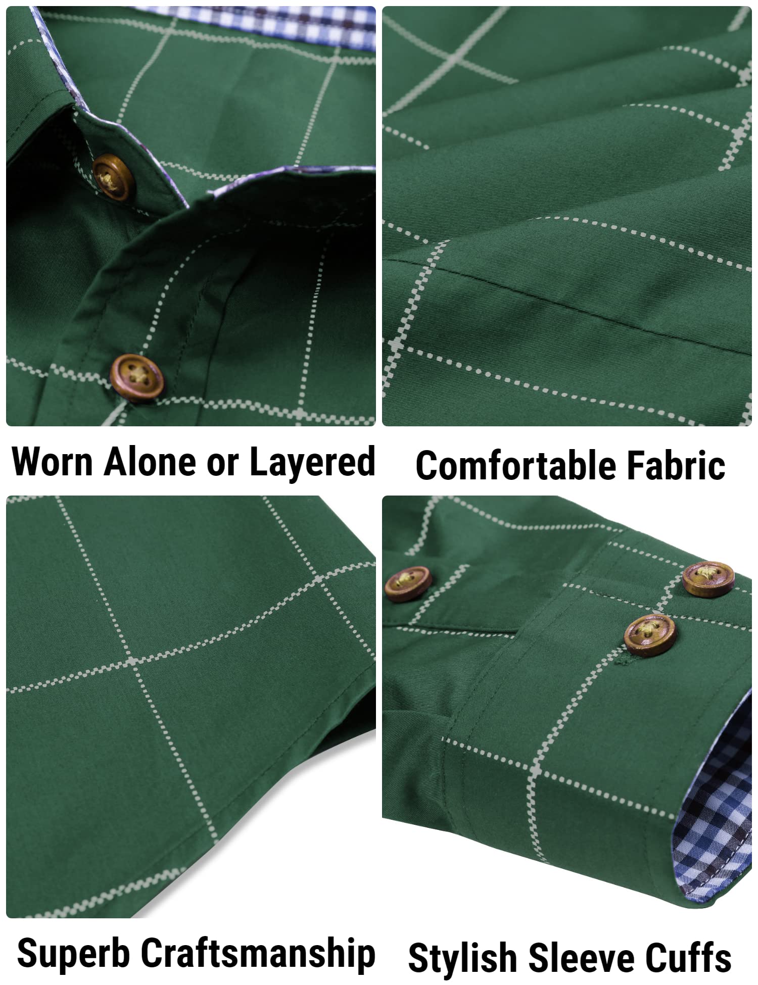 COOFANDY Men's Fashion Long Sleeve Plaid Button Down Shirts Casual Dress Shirt Army Green