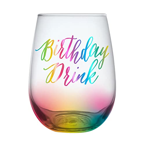 slant collections Wine Glass Gifts Stemless Wine Glass, 20-Ounce, Birthday Drink