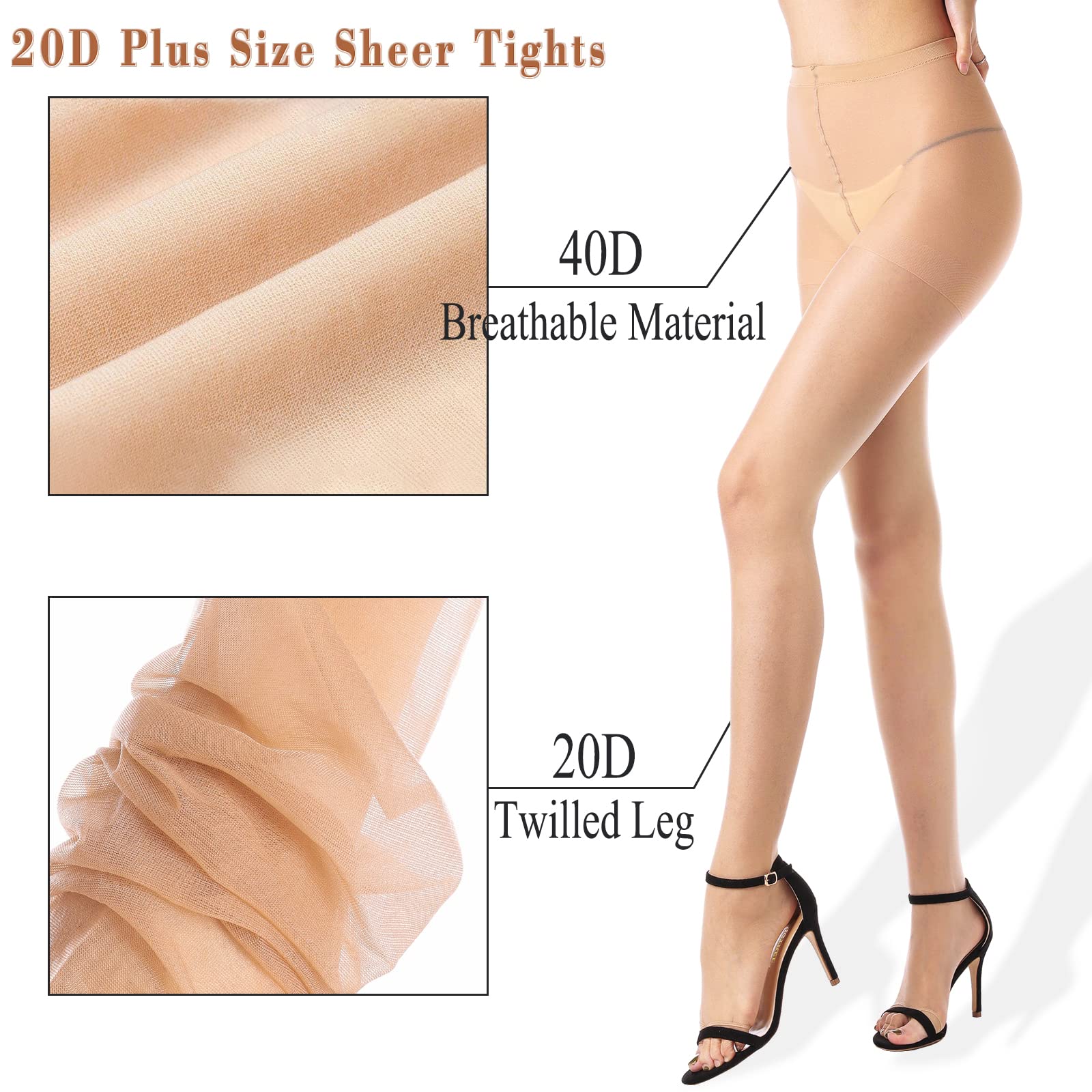 WAKUNA 2 Pairs Toeless Pantyhose Tights For Women 20D Open Toe Pantyhose Control Top Beige Small