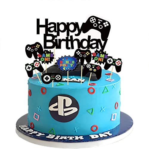 BIEUFBJI Video Game Cake Topper 11 pcs Video Game Theme Double Sided Glitter Cake Decoration, Birthday Party Supplies for Game Fans, Kids and Men