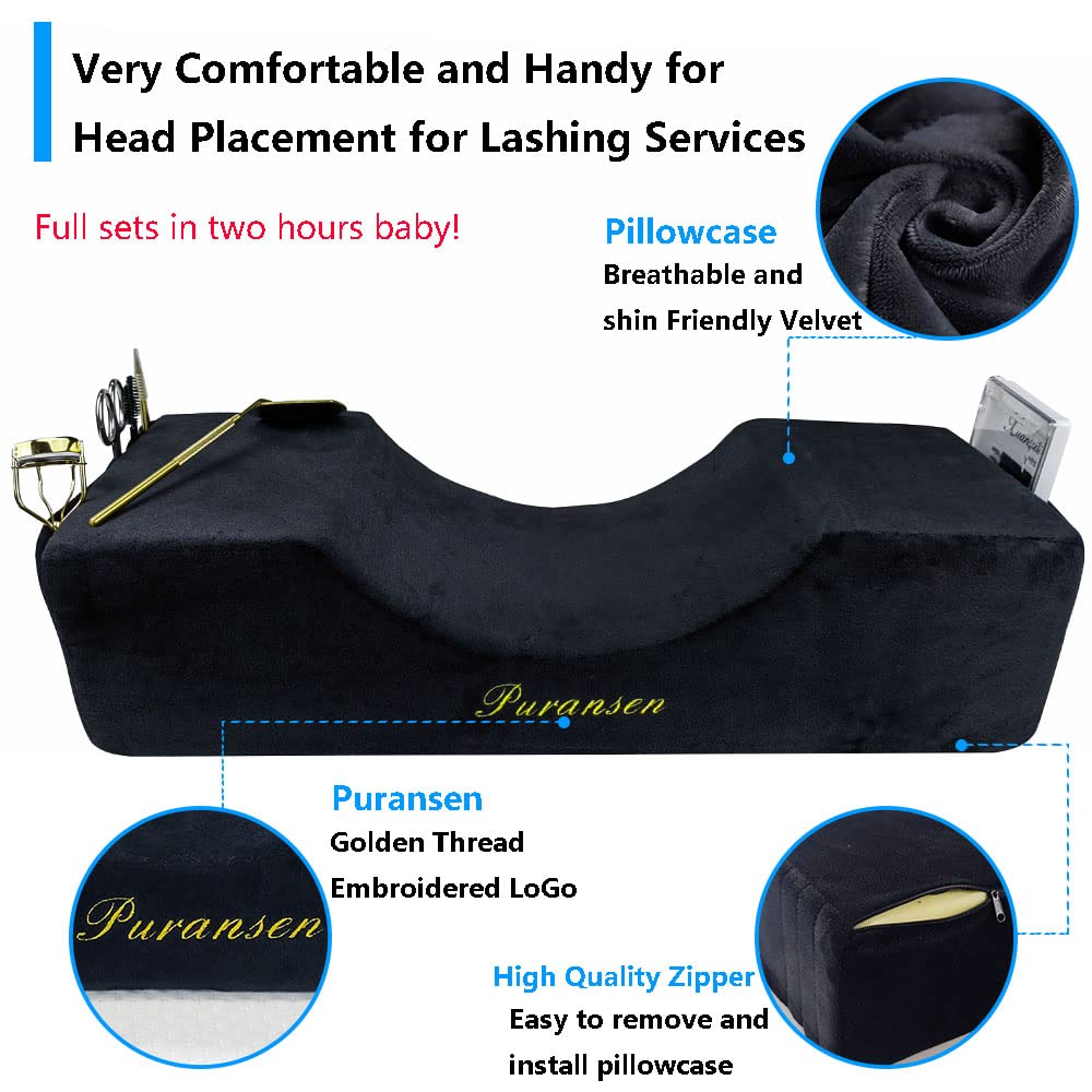 Puransen Beauty Salon Lashing Pillow - Eyelash Extension Neck Pillow,Comfortable Velvet Memory Foam Eyelash Pillow, Protect The Neck When Used for Lashing (Black)