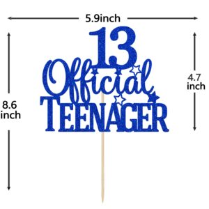 Blue Glitter 13 Official Teenager Cake Topper, Cheers to 13 Years Decor, 13th Birthday Party Decorations