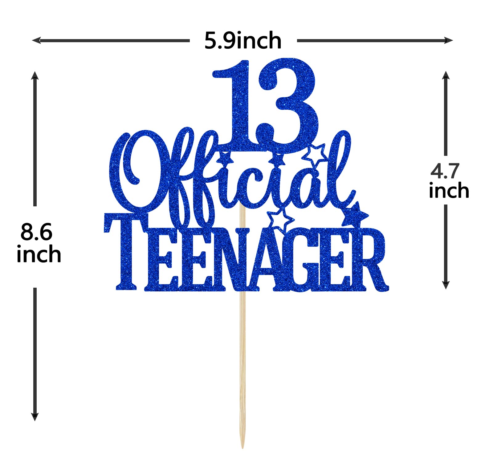 Blue Glitter 13 Official Teenager Cake Topper, Cheers to 13 Years Decor, 13th Birthday Party Decorations