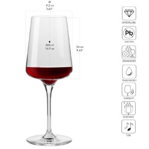 Krosno Red Wine Glasses | Elegant Design | Set of 6 | 16.91 oz | Infinity Collection | Traditional Craft | Ideal for Home Restaurant and Party | Dishwasher Safe | Gift Idea | Made in Europe