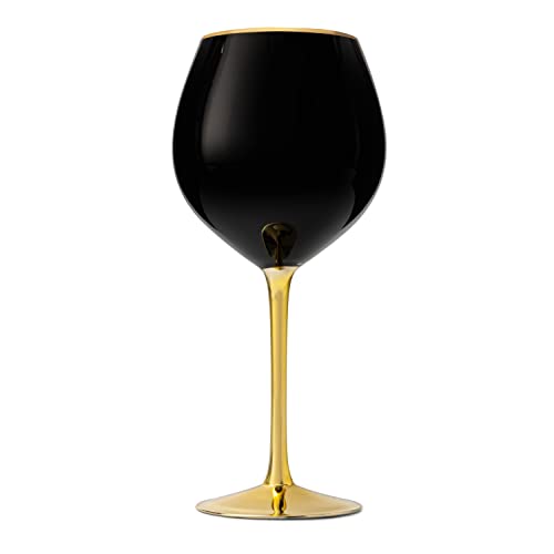 The Wine Savant Set of 4 Black Wine Glasses Gold Stemmed 14 oz Gold Rim Wine Glasses, Black Colored Wine Glasses Luxury Wine Glassware Wine Tasting, Wedding Gift, Anniversary, Birthday