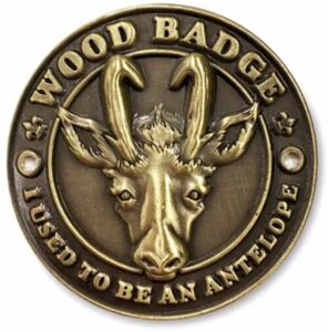 wood badge antelope hiking stick medallion