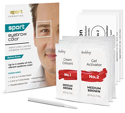 Sport Eyebrow Colorant, Men's Long Lasting Treatment to Cover Gray Brow Hairs, Medium Brown