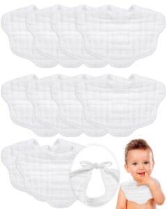 yahenda 10 pack muslin bibs baby drool bibs white bandana bibs absorbent teething bibs cotton cloths plain bibs with adjustable straps for unisex baby burp newborn infant toddler, 0-2 years old