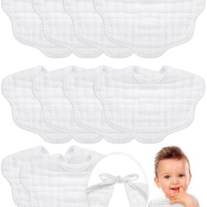 Yahenda 10 Pack Muslin Bibs Baby Drool Bibs White Bandana Bibs Absorbent Teething Bibs Cotton Cloths Plain Bibs with Adjustable Straps for Unisex Baby Burp Newborn Infant Toddler, 0-2 Years Old