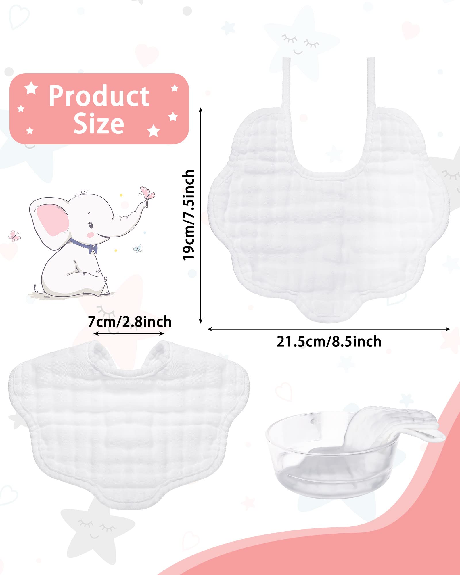 Yahenda 10 Pack Muslin Bibs Baby Drool Bibs White Bandana Bibs Absorbent Teething Bibs Cotton Cloths Plain Bibs with Adjustable Straps for Unisex Baby Burp Newborn Infant Toddler, 0-2 Years Old