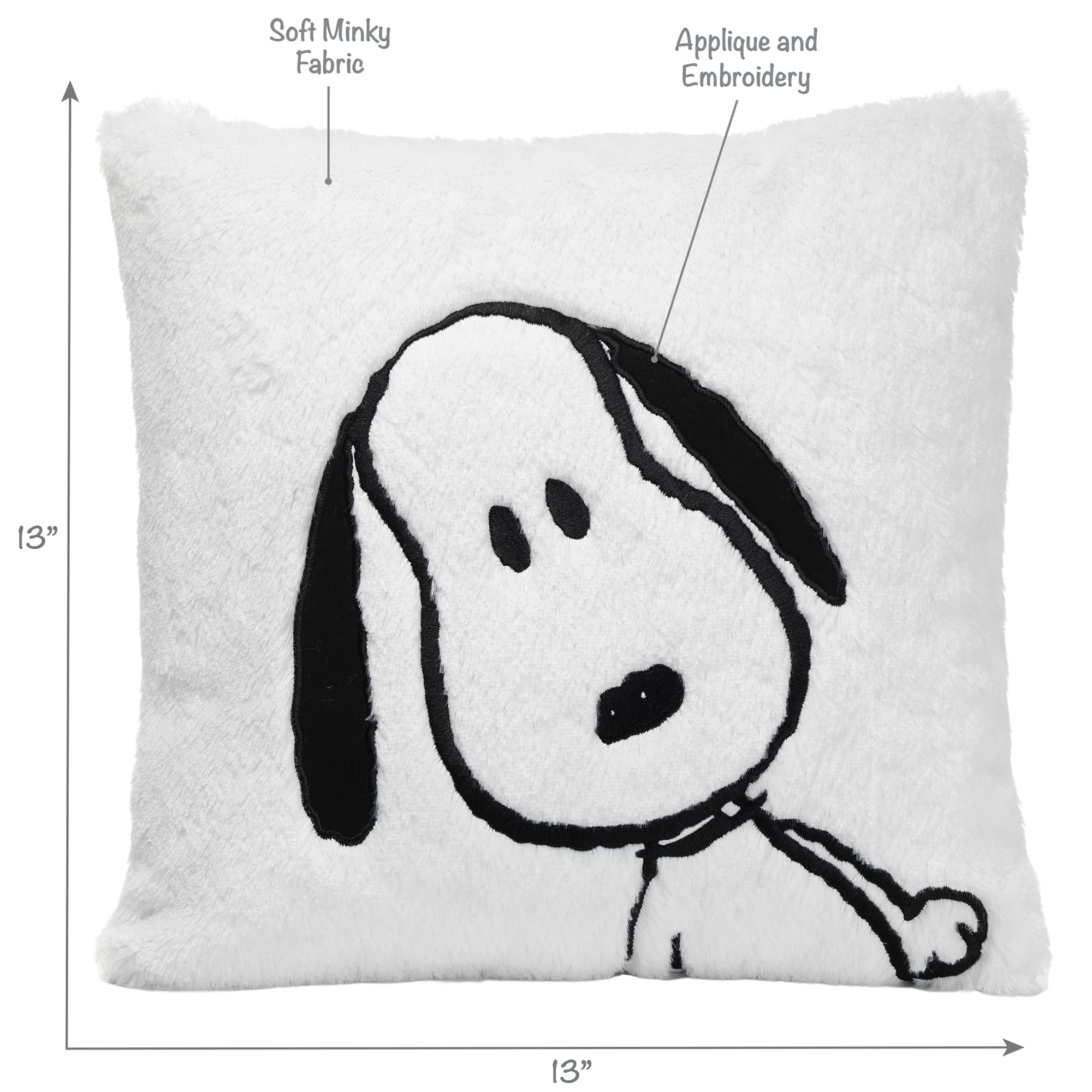 Lambs & Ivy Classic Snoopy White/Black Furry Decorative Nursery Throw Pillow