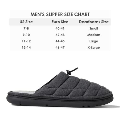 Dearfoams Men's Austin Quilted Memory Foam Sweatshirt Scuff Slipper, Black, Large