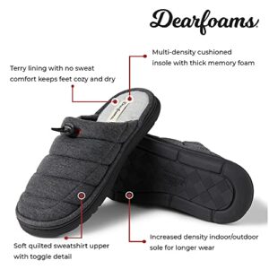 Dearfoams Men's Austin Quilted Memory Foam Sweatshirt Scuff Slipper, Black, Large