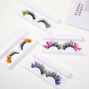 Halloween False Lashes 6D Fluffy Glitter Eyelashes Long Dramatic Colorful Lashes Fun Fake Eyelashes Wispy Mink Costume Eyelashes for Halloween Cosplay Drag Queen Makeup, 4 Pairs(Elegant Style)