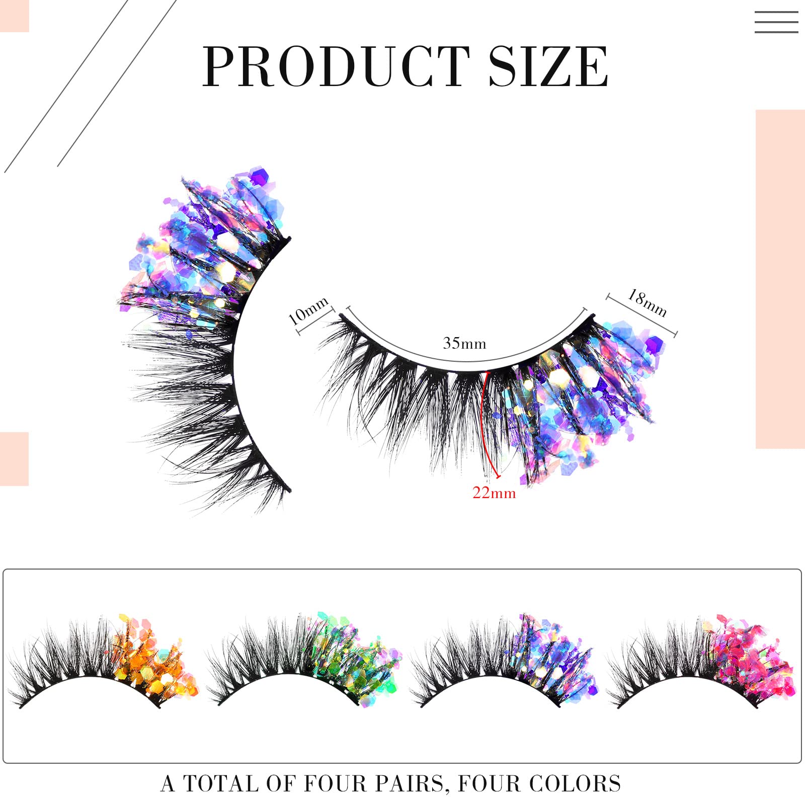 Halloween False Lashes 6D Fluffy Glitter Eyelashes Long Dramatic Colorful Lashes Fun Fake Eyelashes Wispy Mink Costume Eyelashes for Halloween Cosplay Drag Queen Makeup, 4 Pairs(Elegant Style)