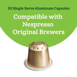 Amazon Fresh Espresso Medium Roast Aluminum Capsules, Compatible with Nespresso Original Brewers, Intensity 8/13, 50 Count (5 Packs of 10)