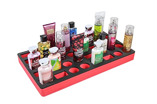 Polar Whale 2 Lotion and Body Spray Stand Organizers Large Tray Red and Black Durable Foam Washable Waterproof Insert for Home Bathroom Bedroom Office 23.25 x 13.5 x 2 Inches 40 Slots 2pc Pair Set