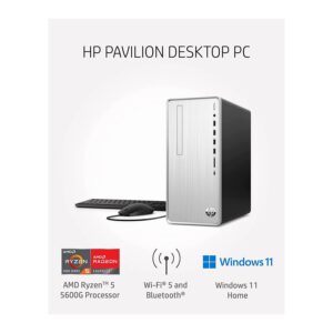 HP Pavilion Desktop PC, AMD Ryzen 5 5600G, 12 GB RAM, 512 GB SSD, Windows 11 Home, Wi-Fi 5 & Bluetooth Connectivity, 9 USB Ports, Wired Keyboard and Mouse Combo, Pre-Built PC Tower (TP01-2040, 2022)