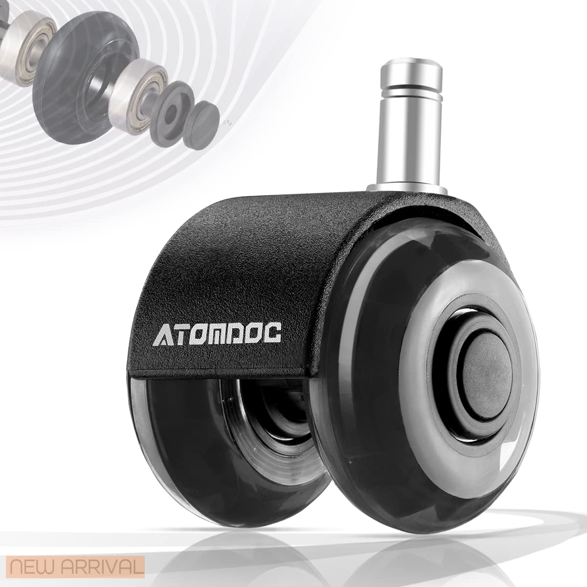 Office Chair Caster Wheels by ATOMDOC, 2.2" Newly Revolutionary Quadruple Ball Bearing Design,Heavy Duty & Safe Protection for All Floors Including Hardwood, Set of 5