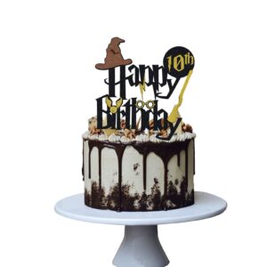 Wizard 10th Cake Topper, Boy and Girl 10 Happy Birthday Party Decoration - Black (5th-50th)