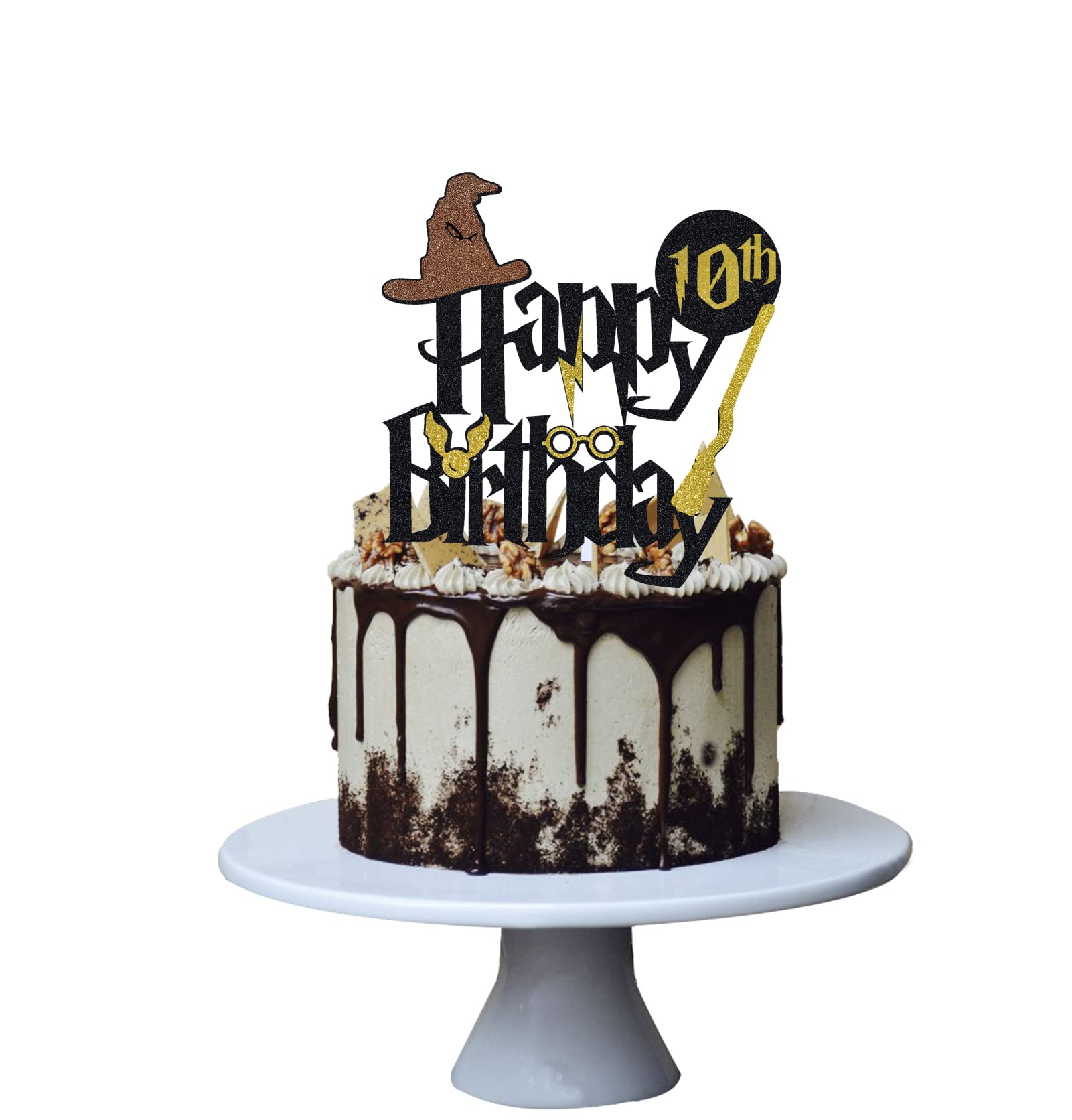 Wizard 10th Cake Topper, Boy and Girl 10 Happy Birthday Party Decoration - Black (5th-50th)