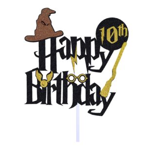 Wizard 10th Cake Topper, Boy and Girl 10 Happy Birthday Party Decoration - Black (5th-50th)