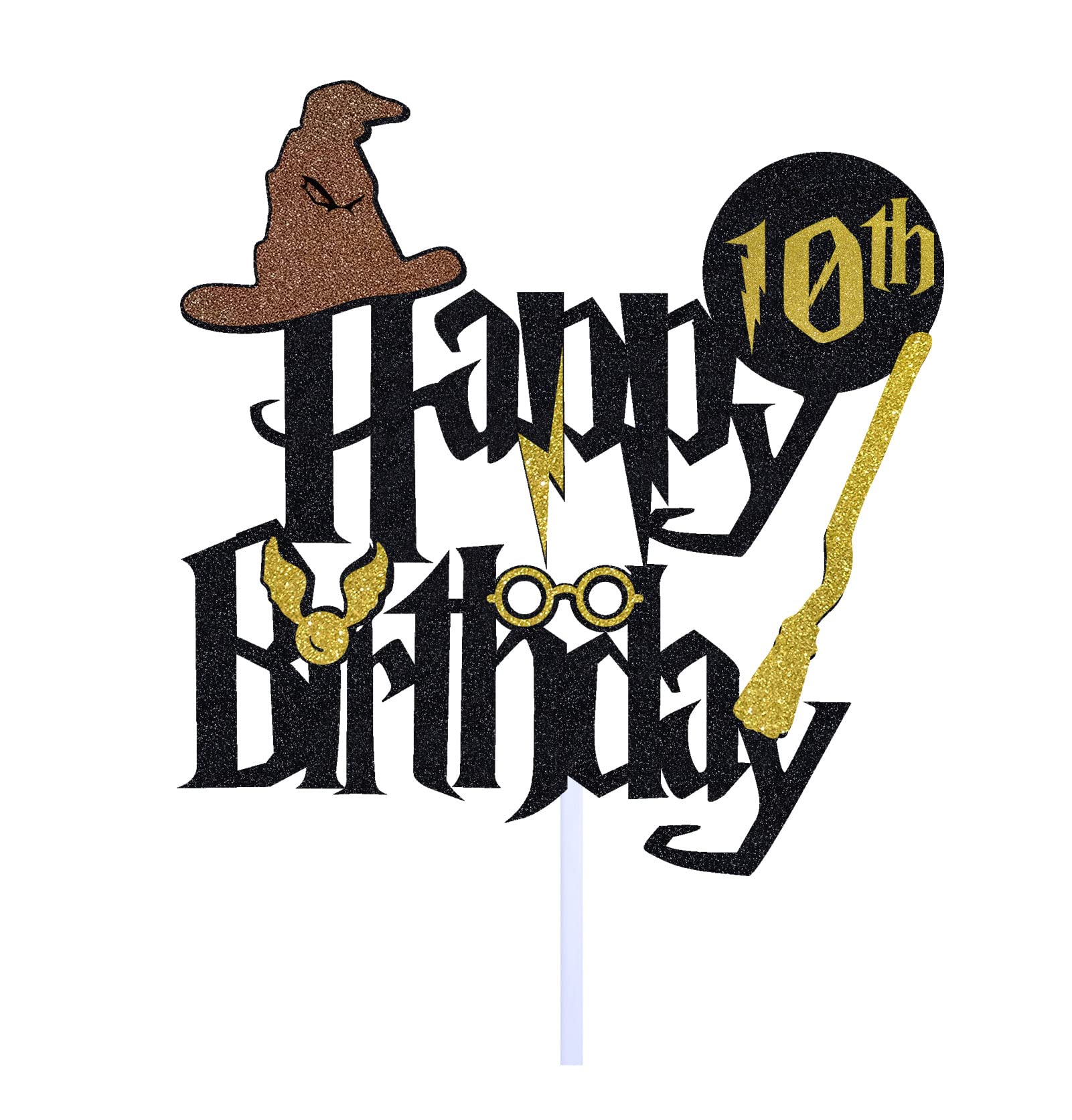 Wizard 10th Cake Topper, Boy and Girl 10 Happy Birthday Party Decoration - Black (5th-50th)