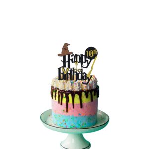 Wizard 10th Cake Topper, Boy and Girl 10 Happy Birthday Party Decoration - Black (5th-50th)