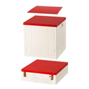 shimoyama collapsible storage box with building baseplate lid for duplo blocks, 26 qt. stackable bricks storage bins, 25l folding utility container for lego duplo bricks, red