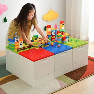 SHIMOYAMA Collapsible Storage Box with Building Baseplate Lid for Duplo Blocks, 26 Qt. Stackable Bricks Storage Bins, 25L Folding Utility Container for Lego Duplo Bricks, Red